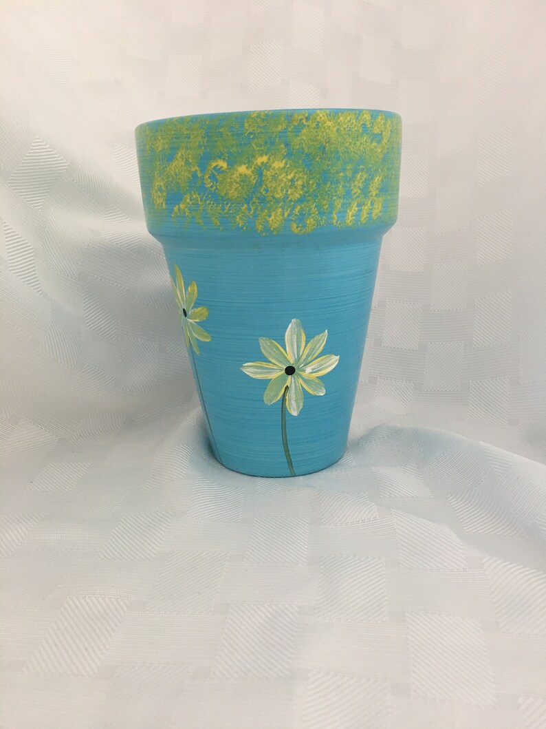 Sky Blue-single Yellow Daisies Design/flower Pot/plant - Etsy