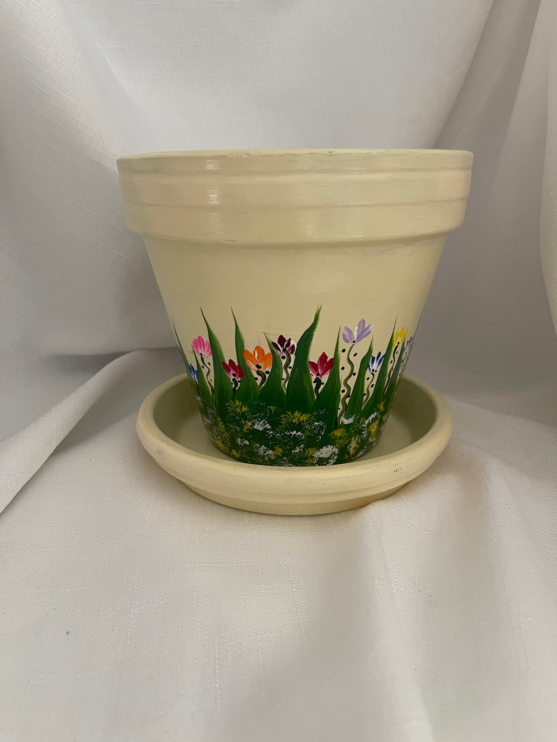 Wildflowers Design-hand Painted Flower Pot With Matching Saucer. Mother ...