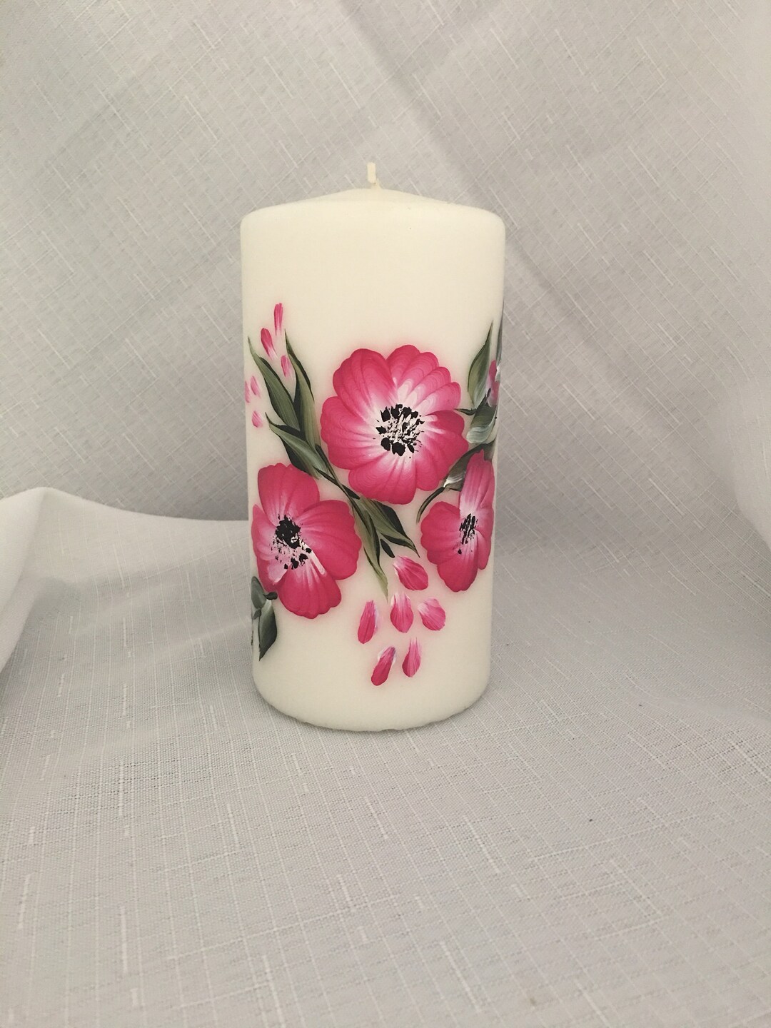 Beautifully Hand Painted Magenta Floral Pillar Candle/bridal Shower ...