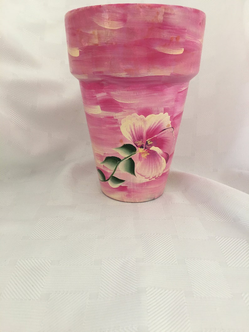 Pink and Ivory Floral Design Glazed Flower Pot/patio - Etsy
