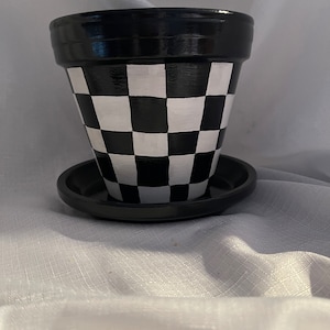 Black and White Checkered Hand Painted Flower Pot/plant Lover/flower ...