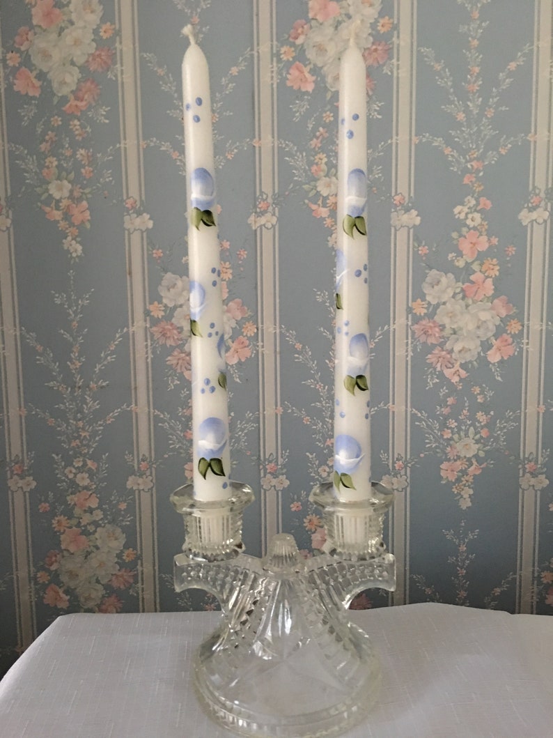 Shabby Chic Baby Blue Rose Buds Design. Pair of Taper - Etsy