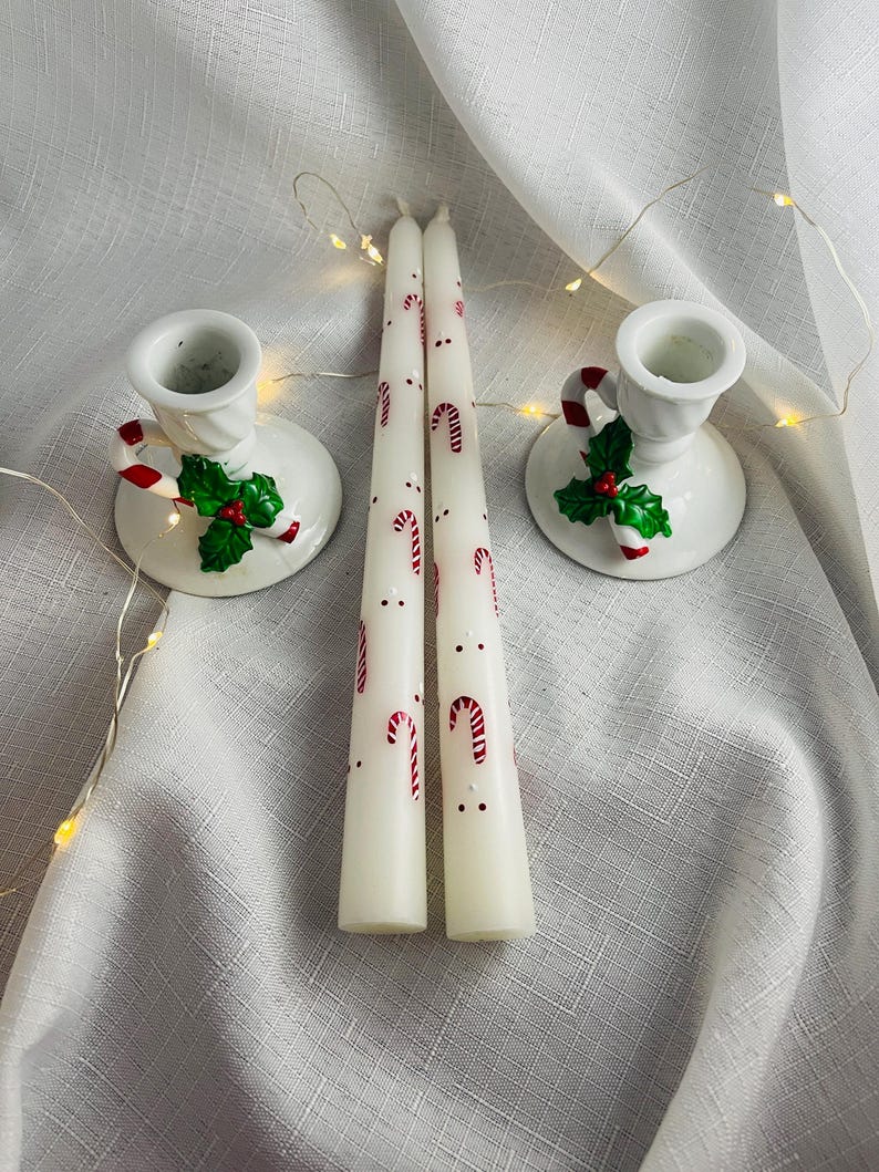 Winter-holiday Fun Design - Candy Canes Design Taper Candles - 10" or 6 ...