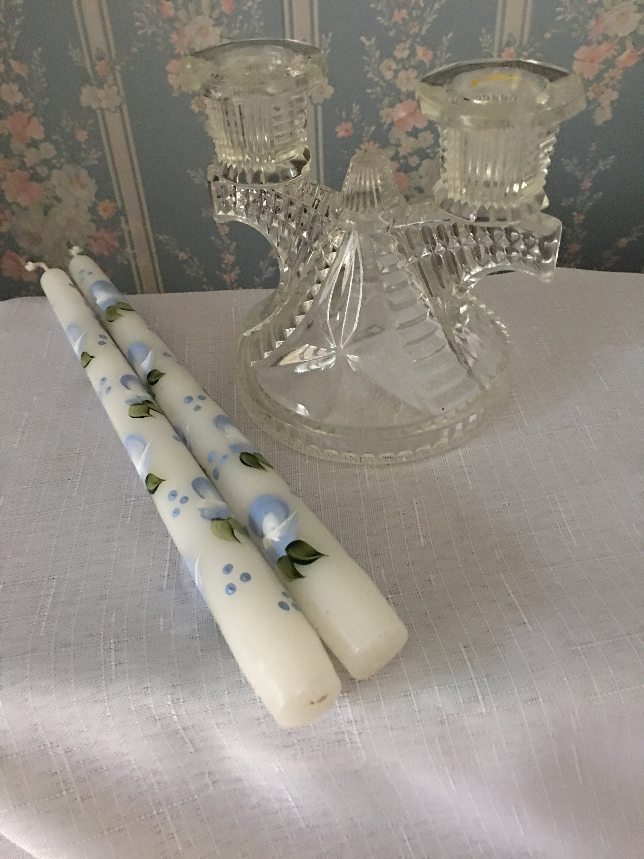 Shabby Chic Baby Blue Rose Buds Design. Pair of Taper - Etsy