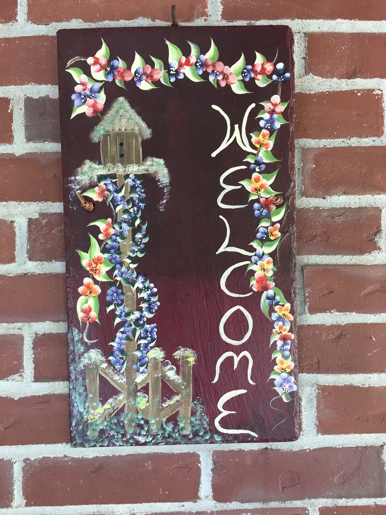 Hand Painted Slate Welcome Sign Beautifully Hand - Etsy