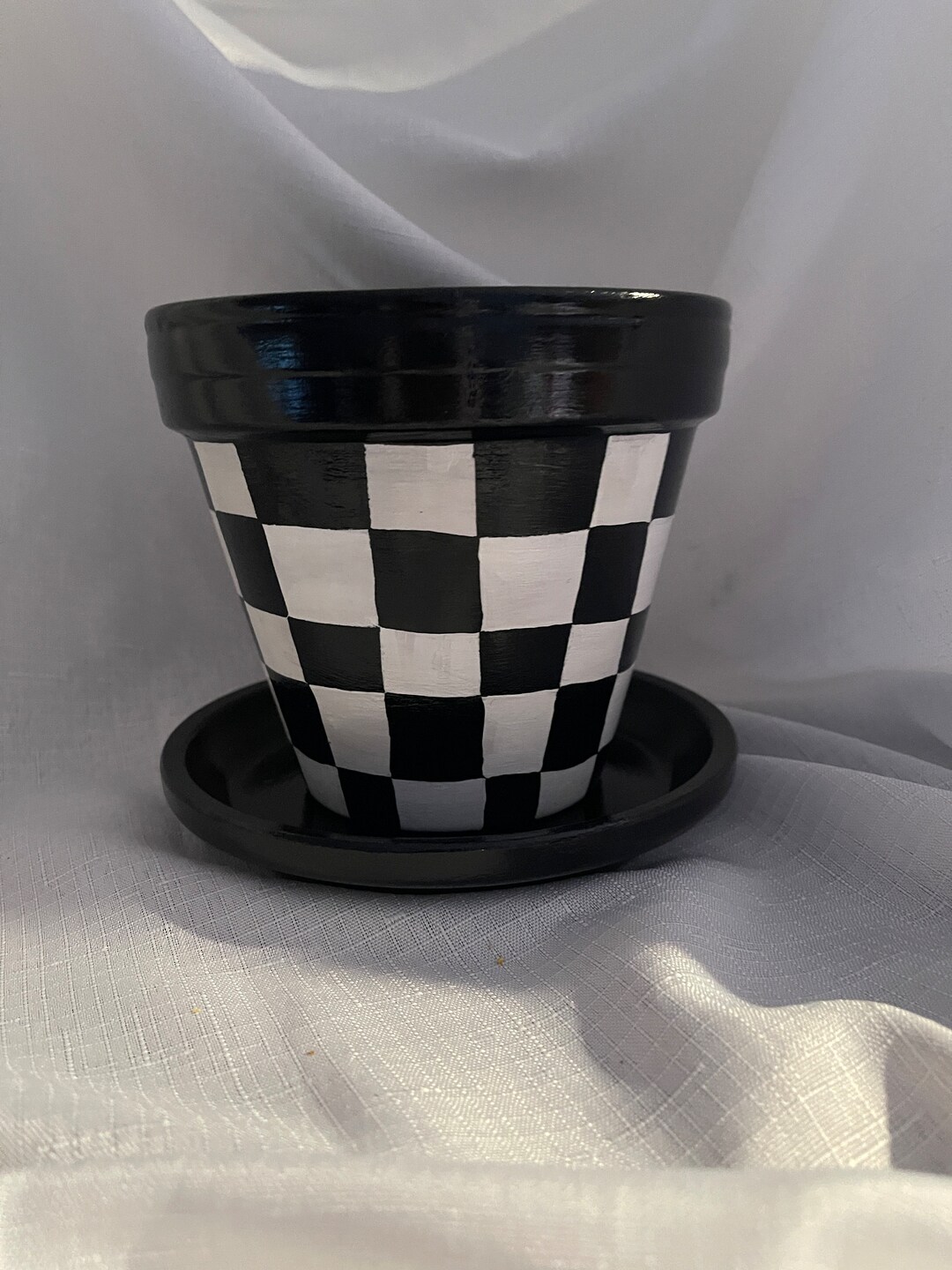 Black and White Checkered Hand Painted Flower Pot/plant Lover/flower ...