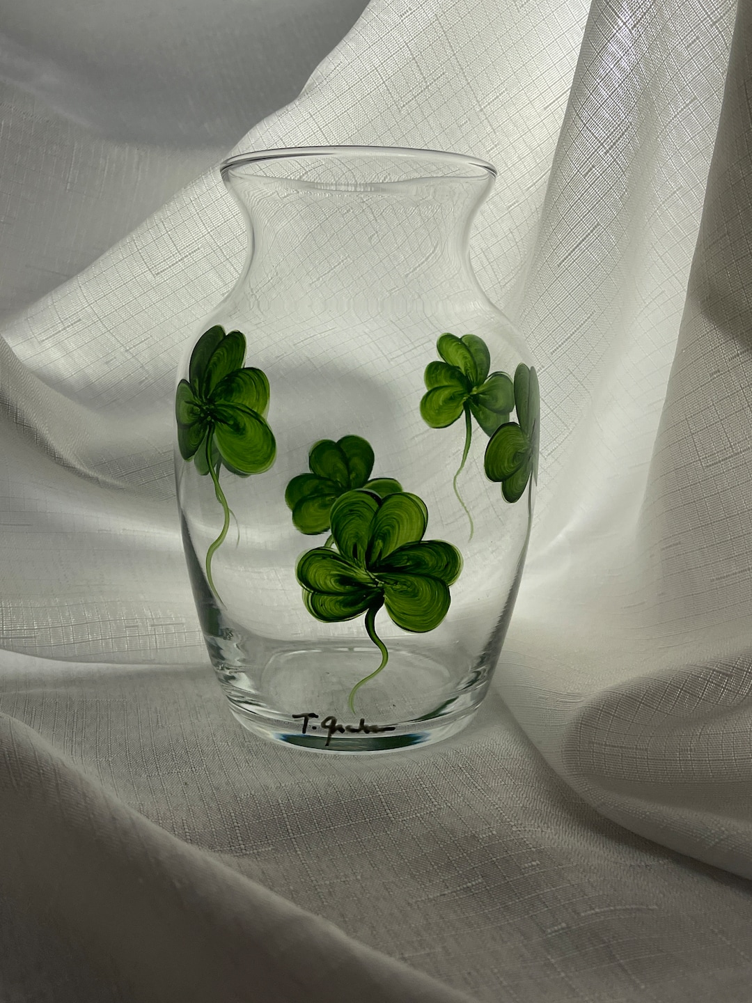 St. Patricks Day Lucky Shamrock Design/irishtable Vase/art Glass Vase ...