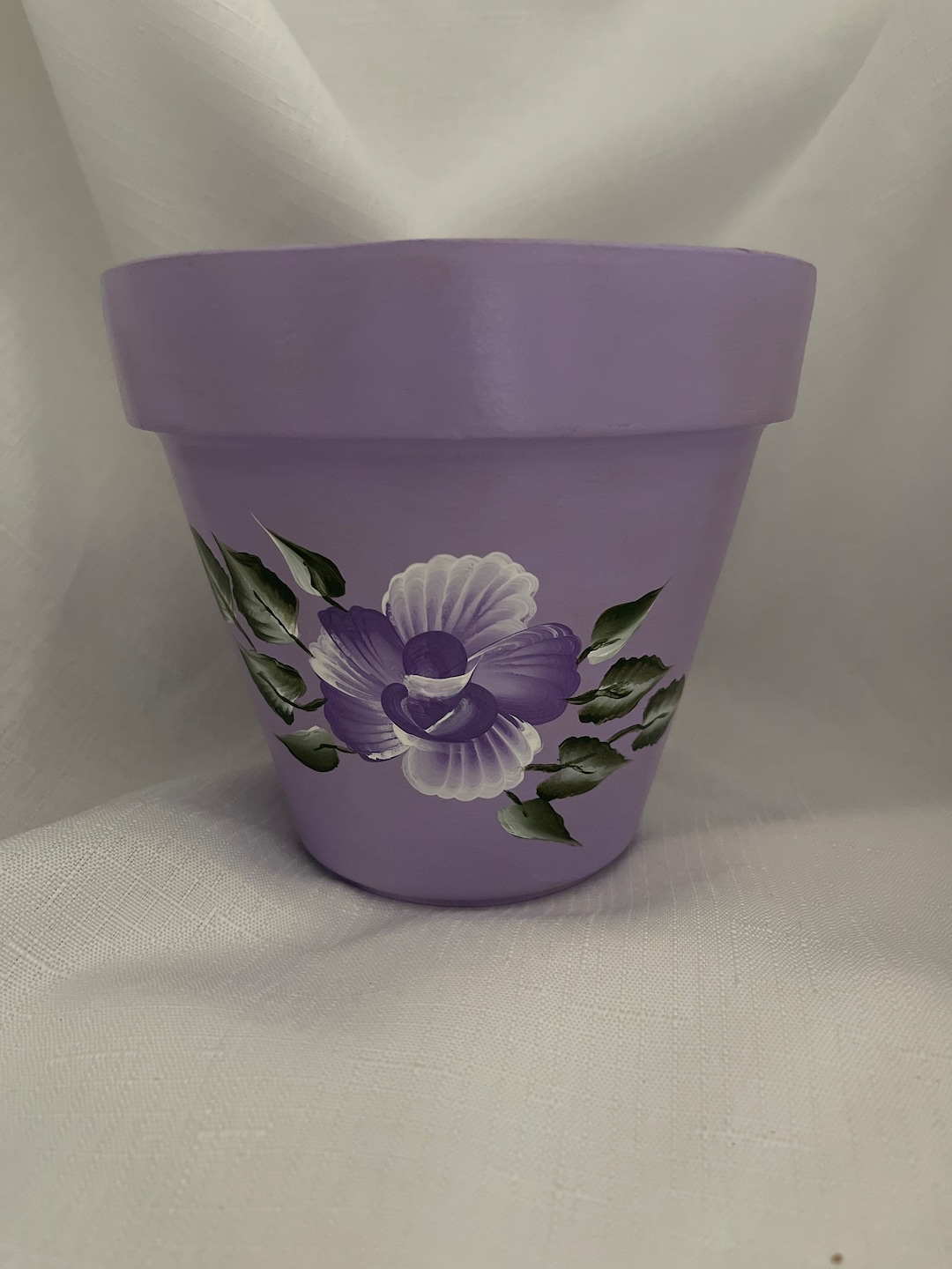 Lavender and White Rose Design-hand Painted Flower Pot With Matching ...