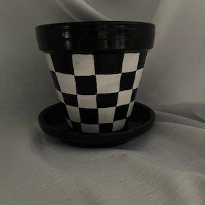 Black and White Checkered Hand Painted Flower Pot/plant Lover/flower ...