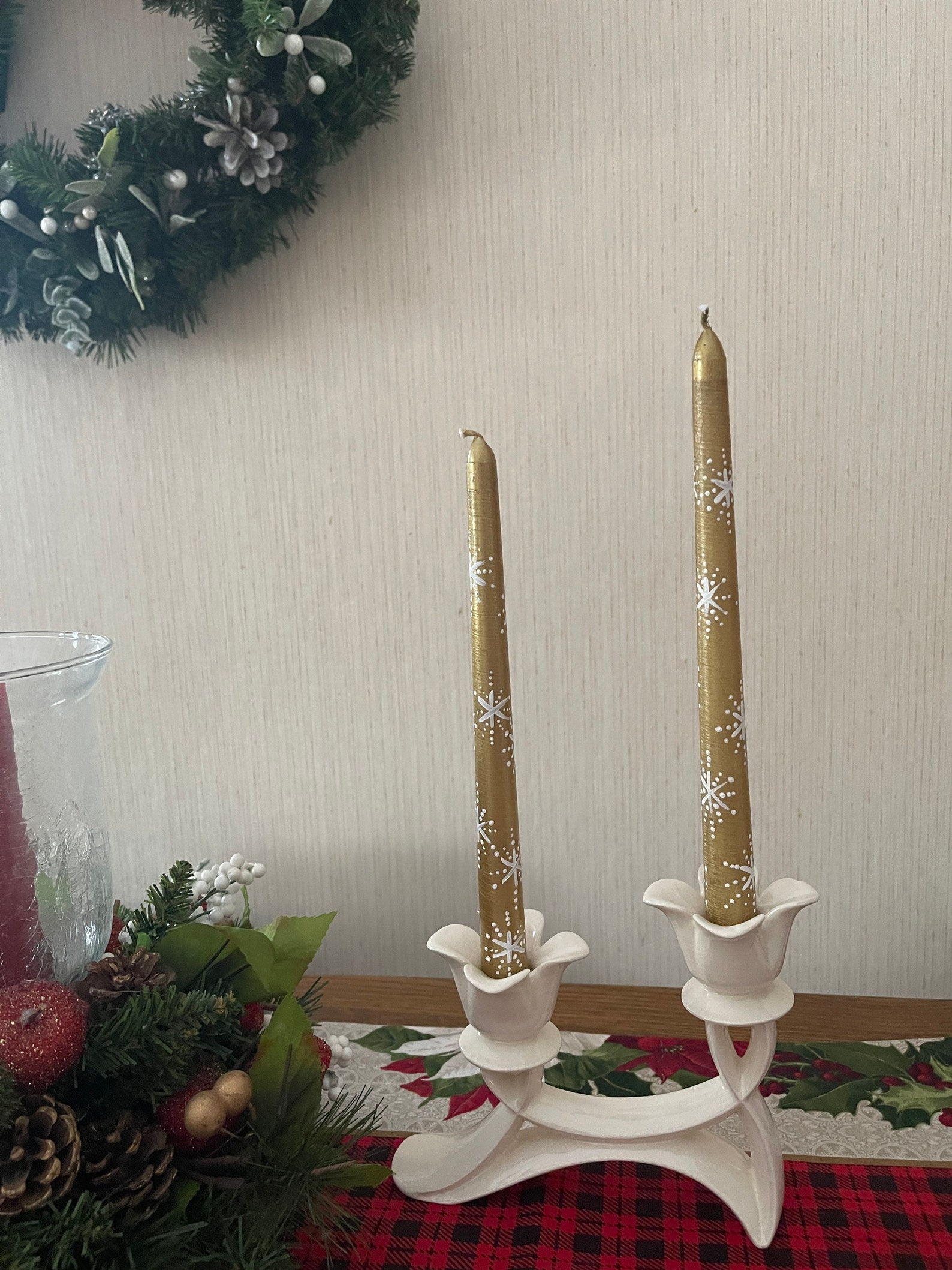 Snowflakes Hand Painted Pair 10 Taper Candles/all - Etsy