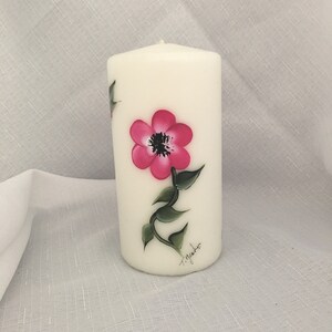 Beautifully Hand Painted Magenta Floral Pillar Candle/bridal Shower ...