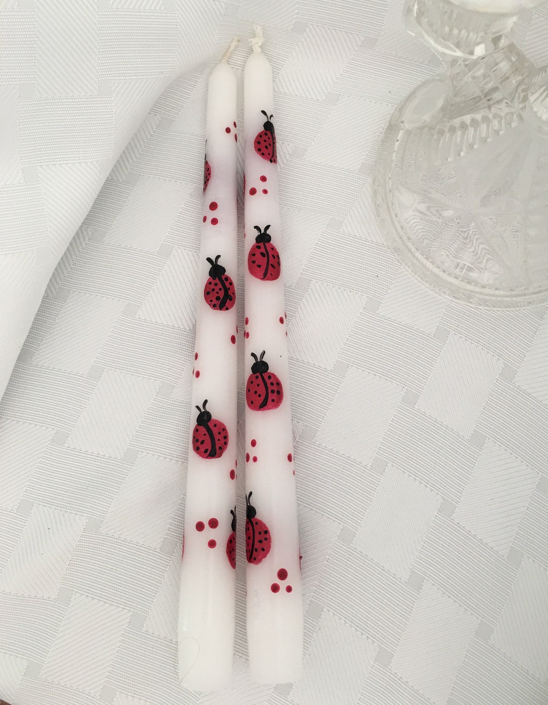 Lady Bugs Hand Painted Pair Taper Candles - Etsy