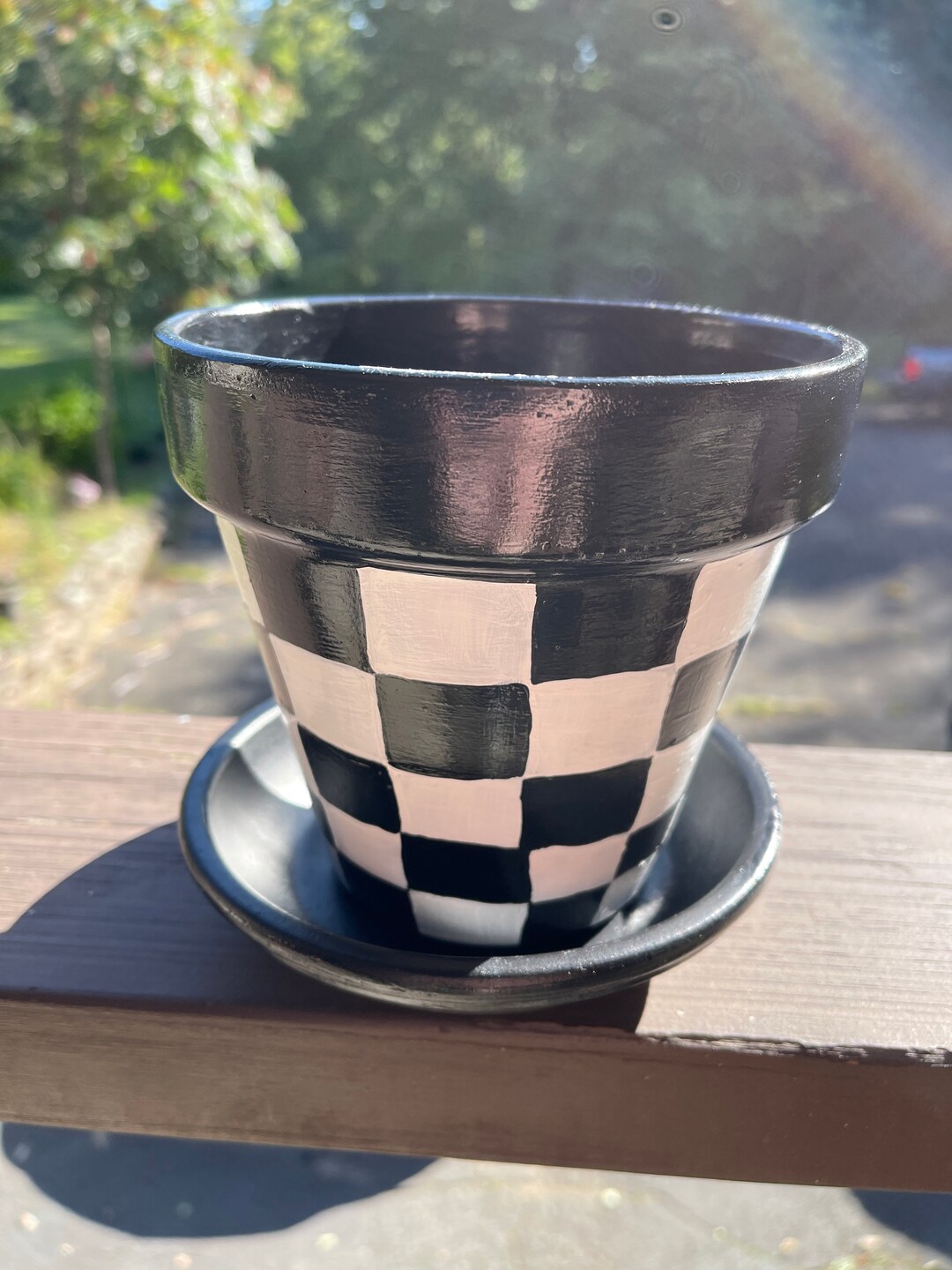 Black and White Checkered Hand Painted Flower Pot/plant Lover/flower ...