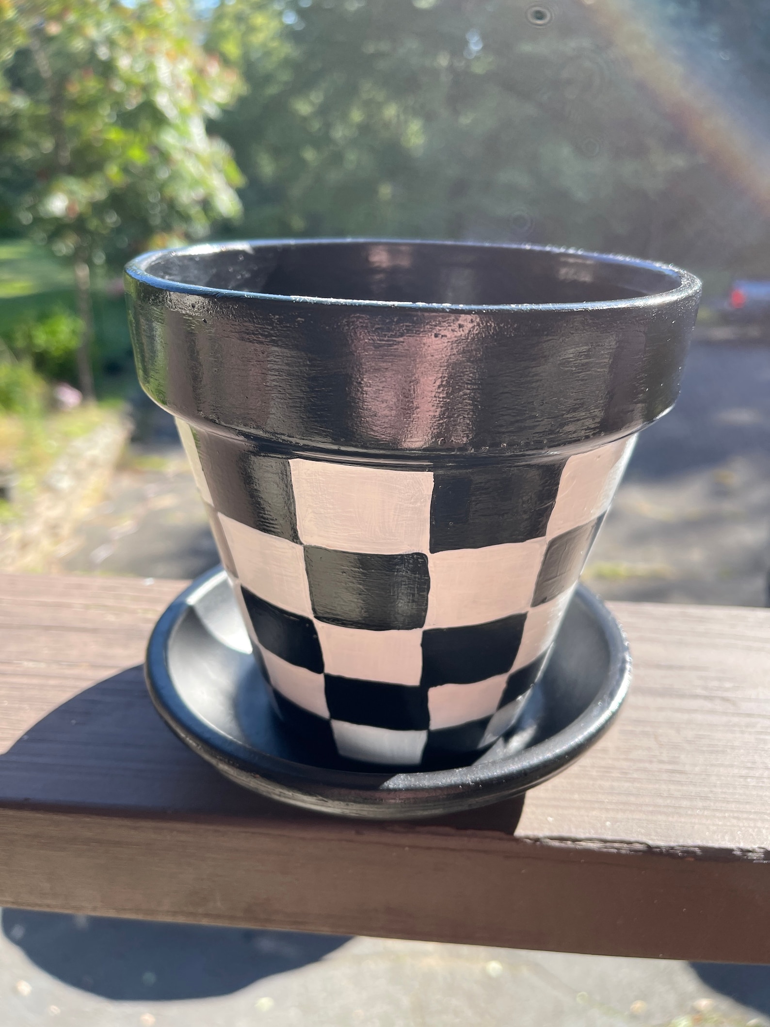 Black and White Checkered Hand Painted Flower Pot/plant Lover/flower ...