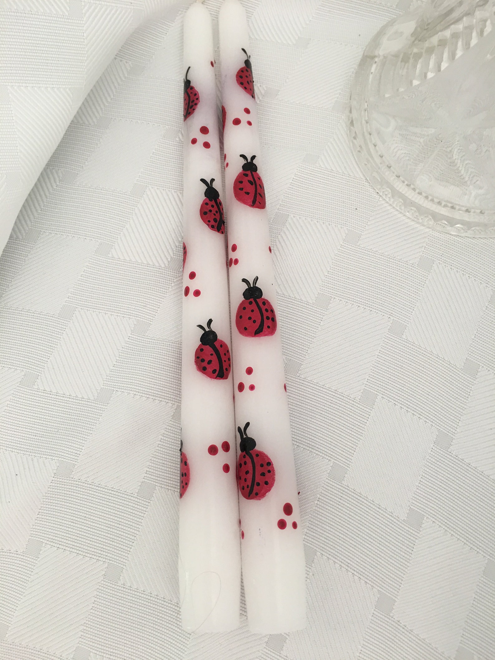 Lady Bugs Hand Painted Pair Taper Candles - Etsy