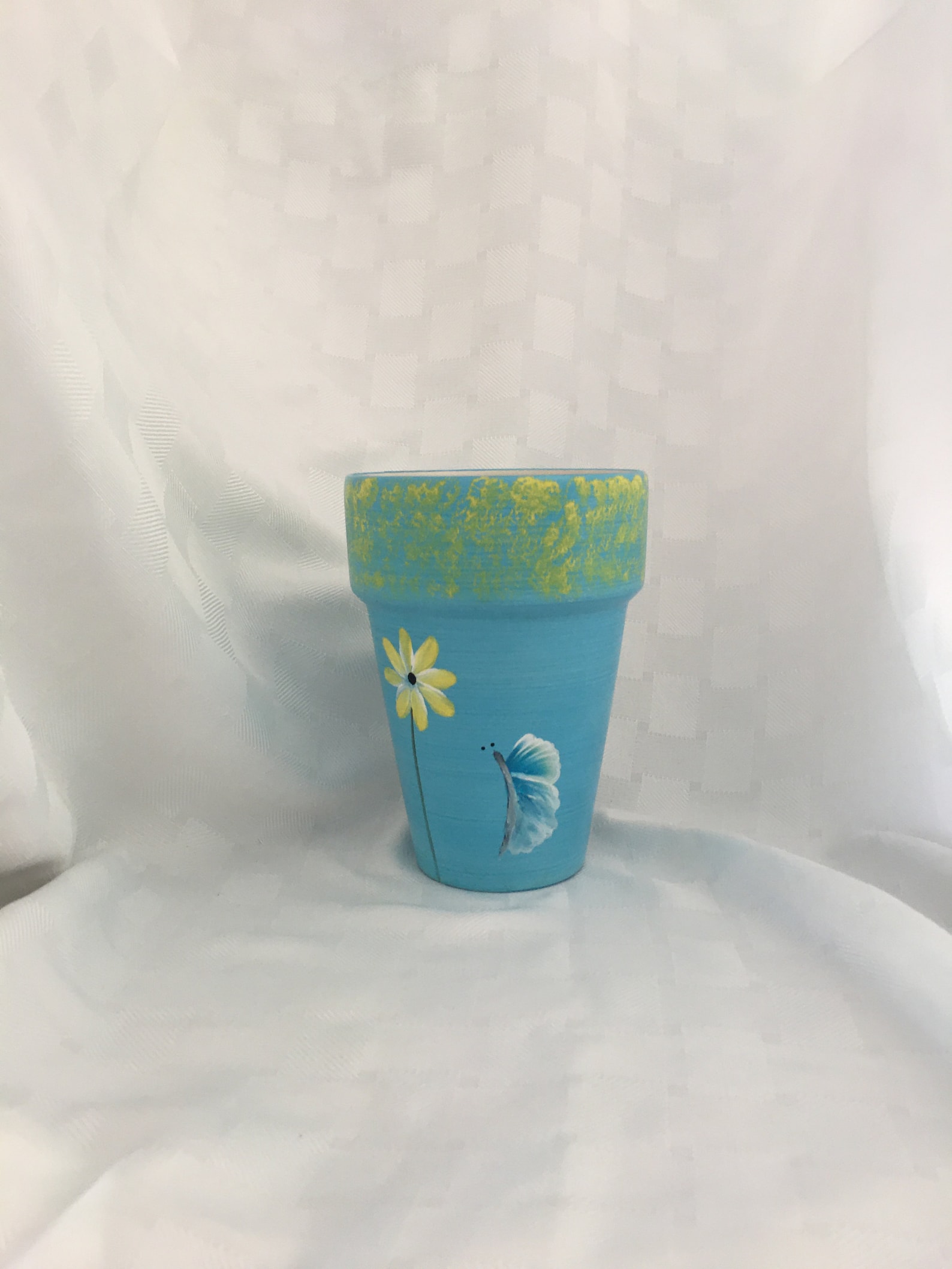 Sky blue-yellow daisies design/Flower Pot/Plant | Etsy