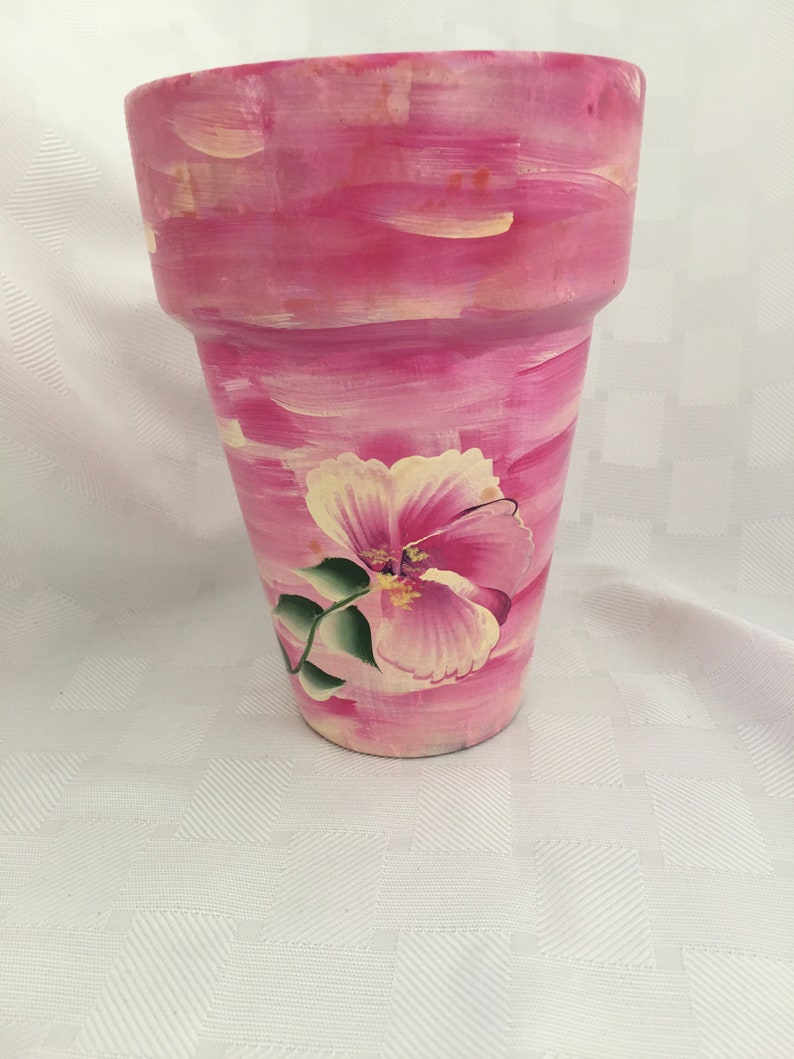 Pink and Ivory Floral Design Glazed Flower Pot/patio - Etsy