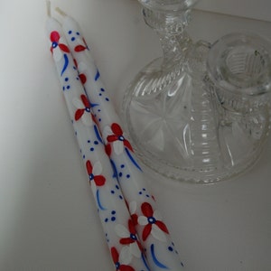 Red, White and Blue/americana - Floral Design Pair of Taper Candles - Etsy