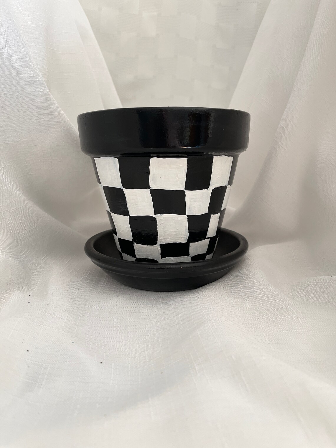 Black and White Checkered Hand Painted Flower Pot/plant - Etsy