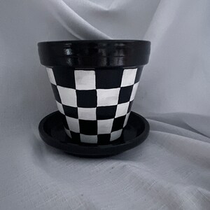 Black and White Checkered Hand Painted Flower Pot/plant Lover/flower ...