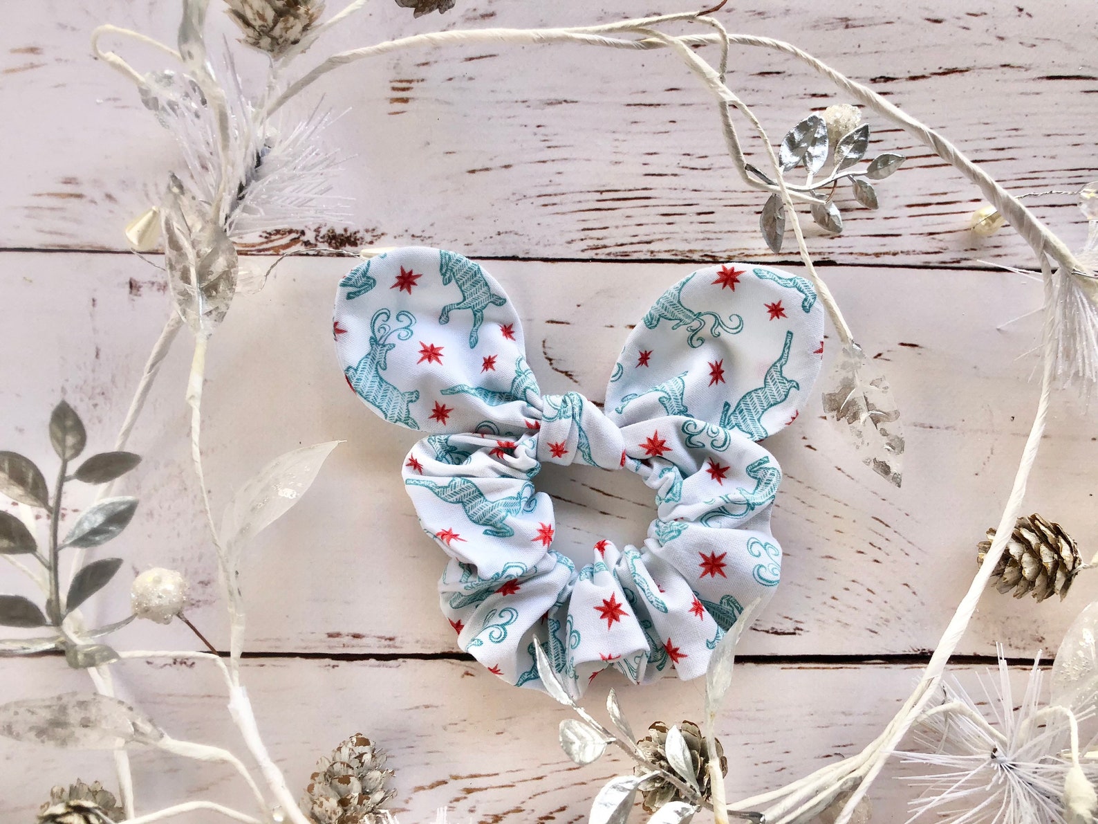 Bunny Ear Scrunchie Holiday Reindeer Bunnchie Hair Accessory | Etsy