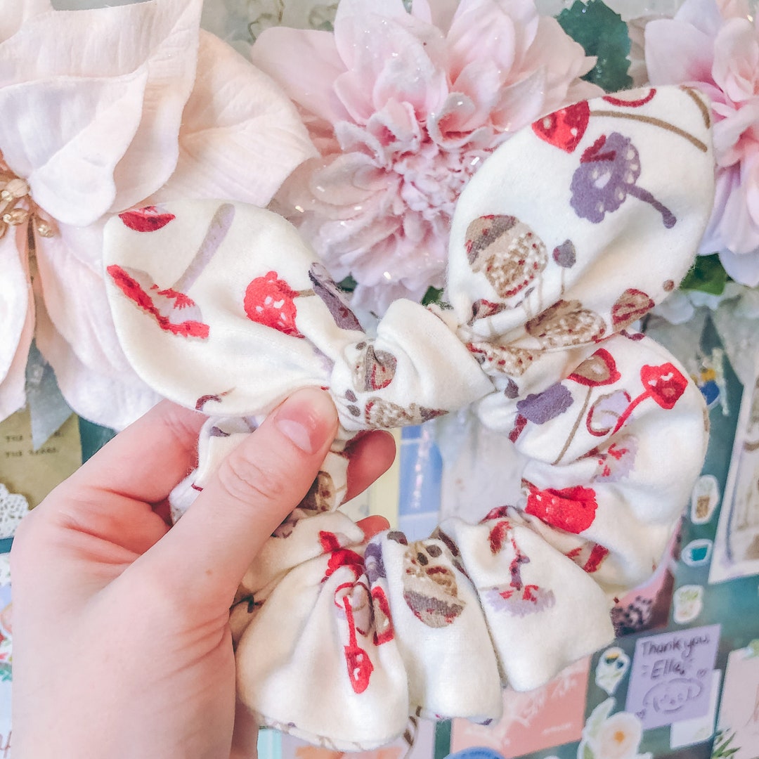 Bunny Ear Scrunchie - Winter Mushroom Flannel Bunnchie Hair Accessory ...