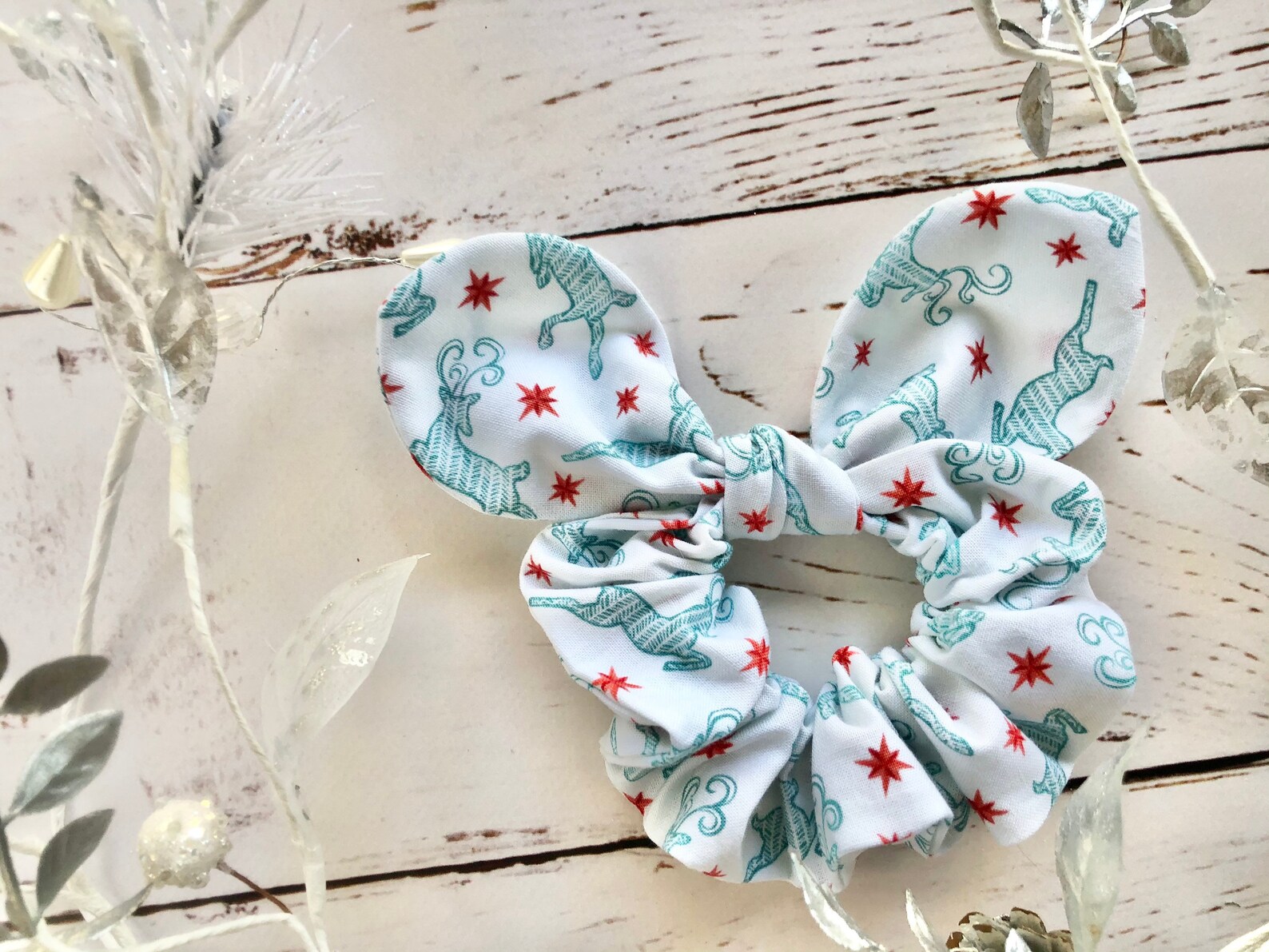 Bunny Ear Scrunchie Holiday Reindeer Bunnchie Hair Accessory | Etsy