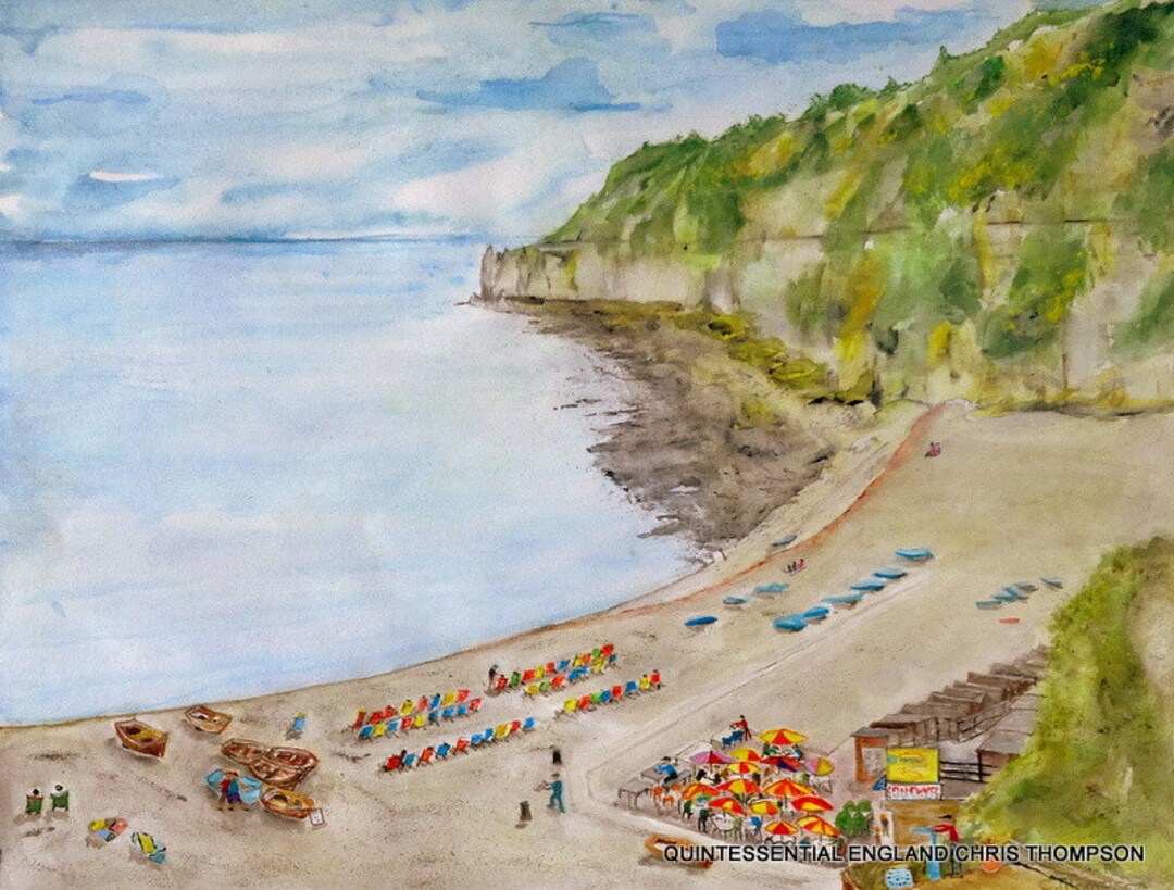 Original Watercolour Painting of Beer Beach, South Devon, a Delightful ...