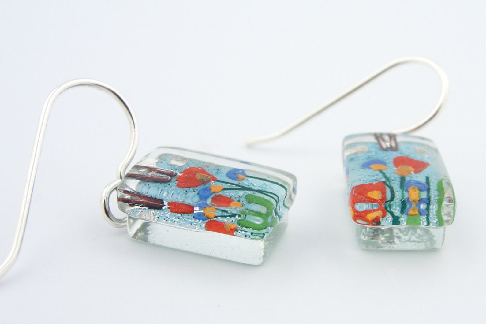 Fused Glass Earrings: Stream Flowers Drops - Etsy