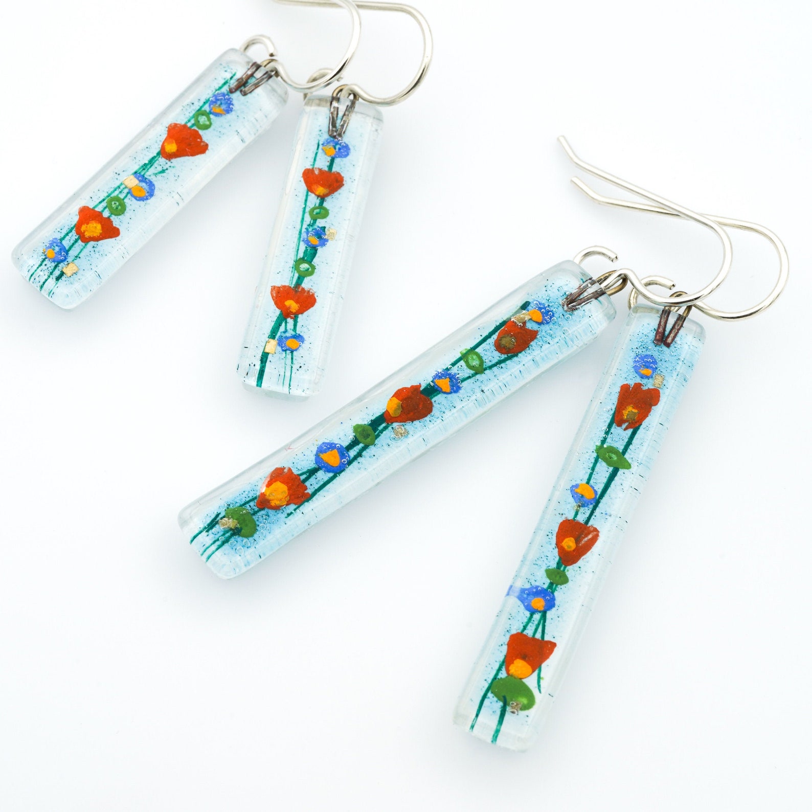 Fused Glass Earrings: Stream Flowers Bars - Etsy