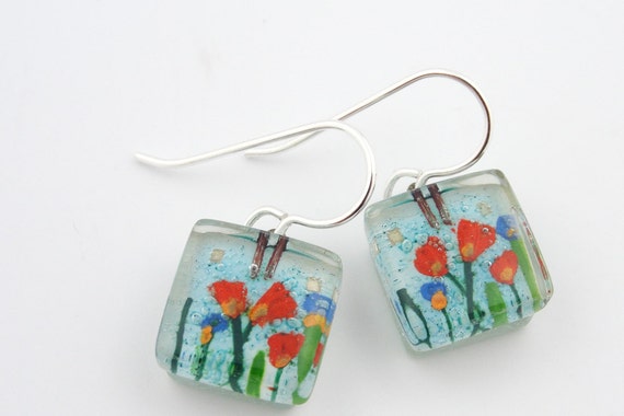 Fused Glass Jewelry: Stream Flowers Cubes - Etsy