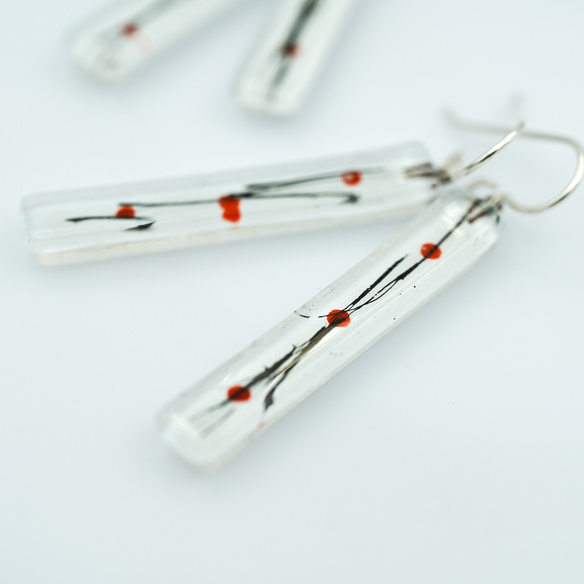 Fused Glass Earrings: Momo Vert Bars Sumi Strokes Japanese - Etsy
