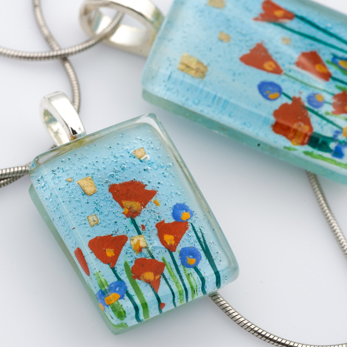 Fused Glass Pendant: Stream Flowers - Etsy