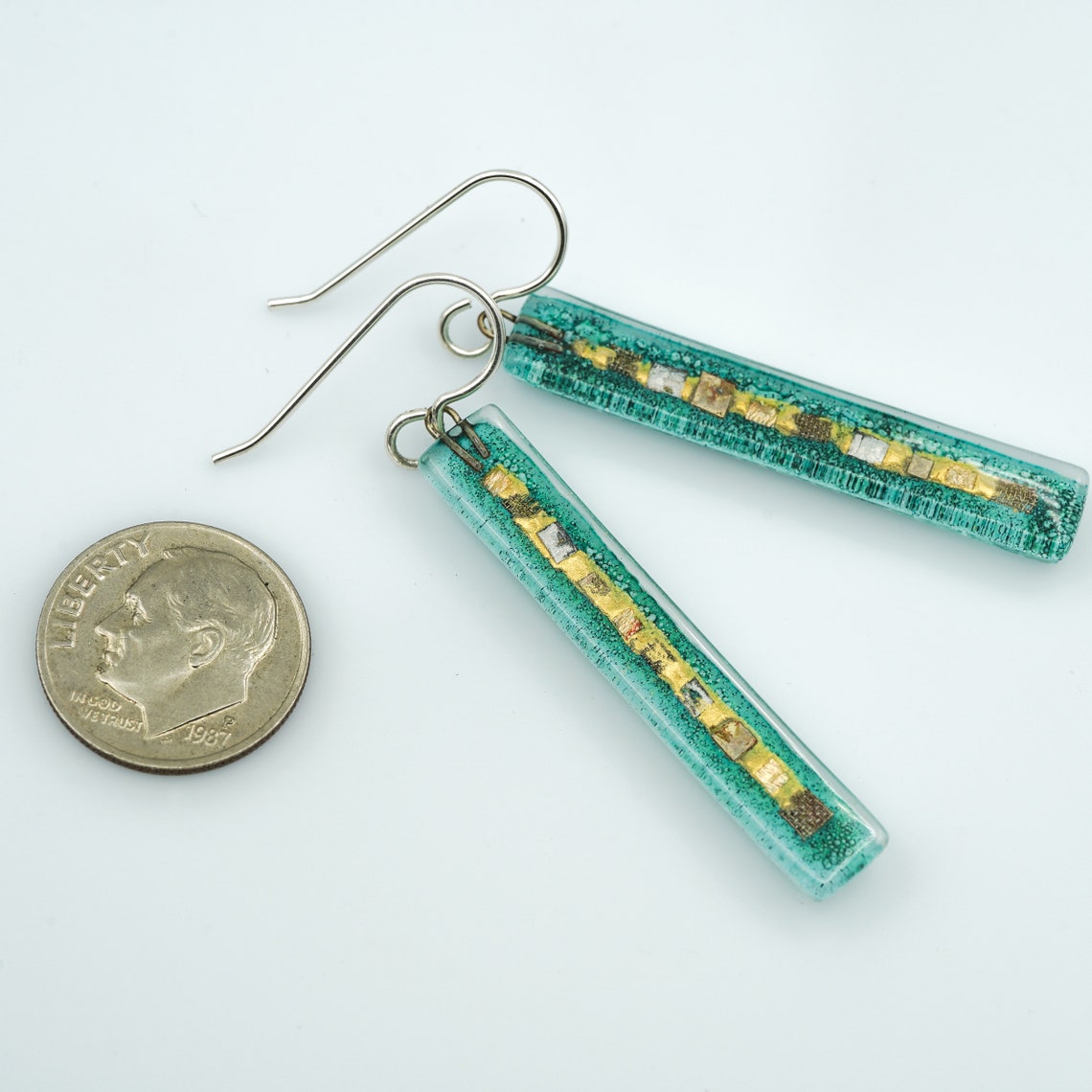 Fused Glass: Aqua Golden Phase Bars Klimt Organic - Etsy