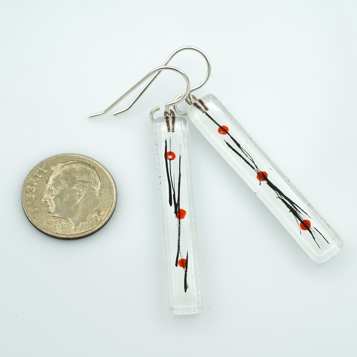 Fused Glass Earrings: Momo Vert Bars Sumi Strokes Japanese - Etsy