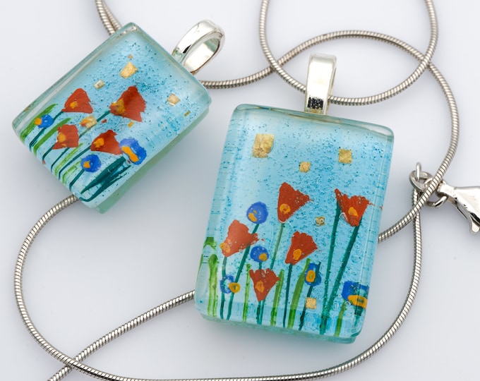 Fused Glass Pendant: Stream Flowers - Etsy