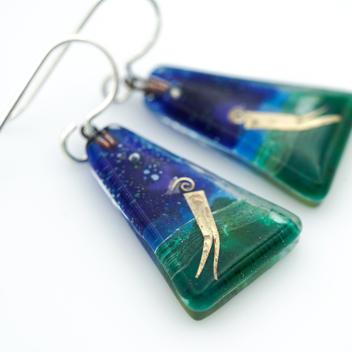 Fused Glass Jewelry: Afloat Triangles Blue-green Dreamy | Etsy