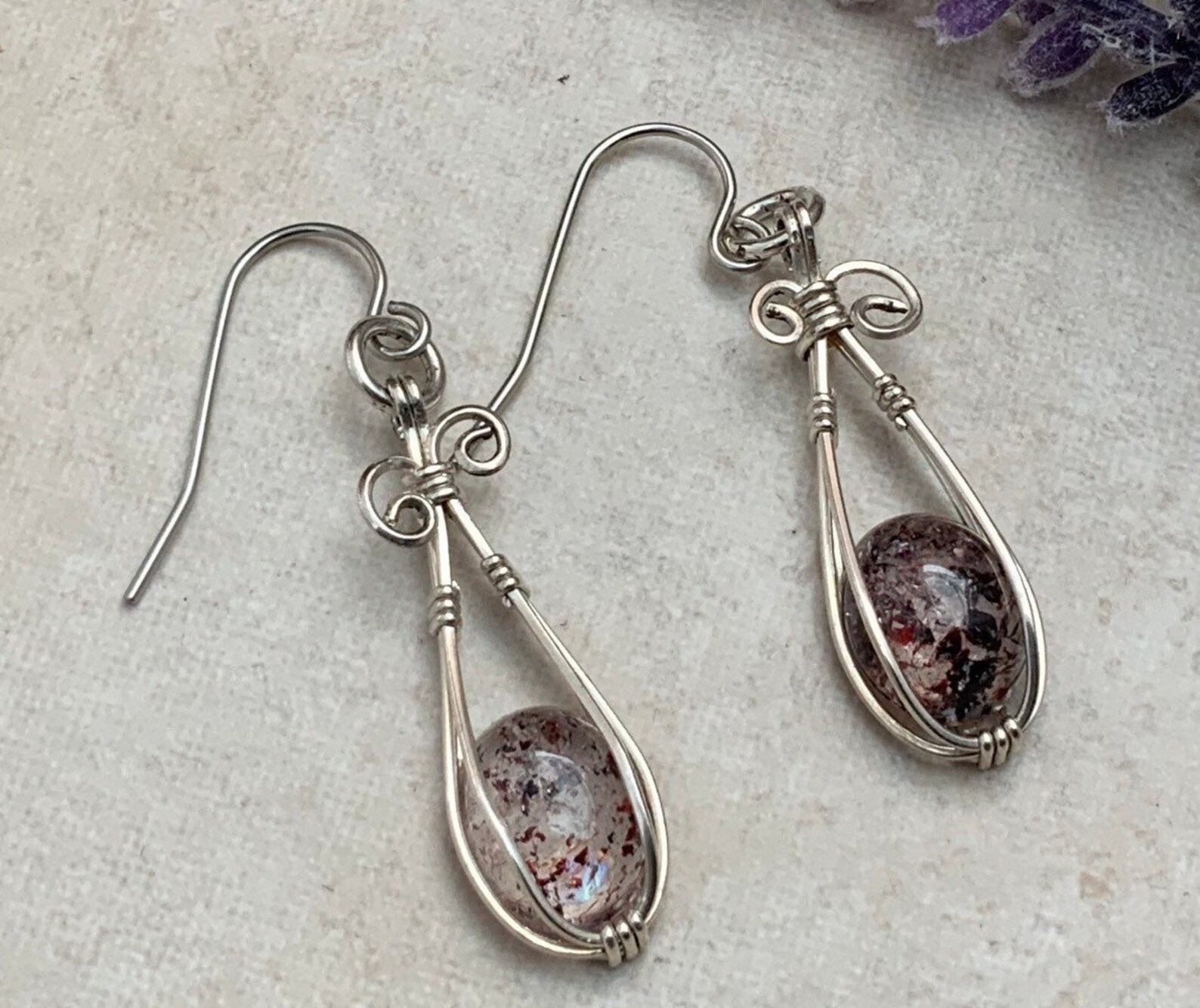 Sterling Silver Wire Wrapped Raspberry Quartz Earrings, Pink Quartz - Etsy
