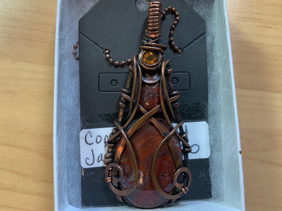 Jasperlite Copper Wire Pendant, Fall Jewelry, Autumn Pendant, Unique ...