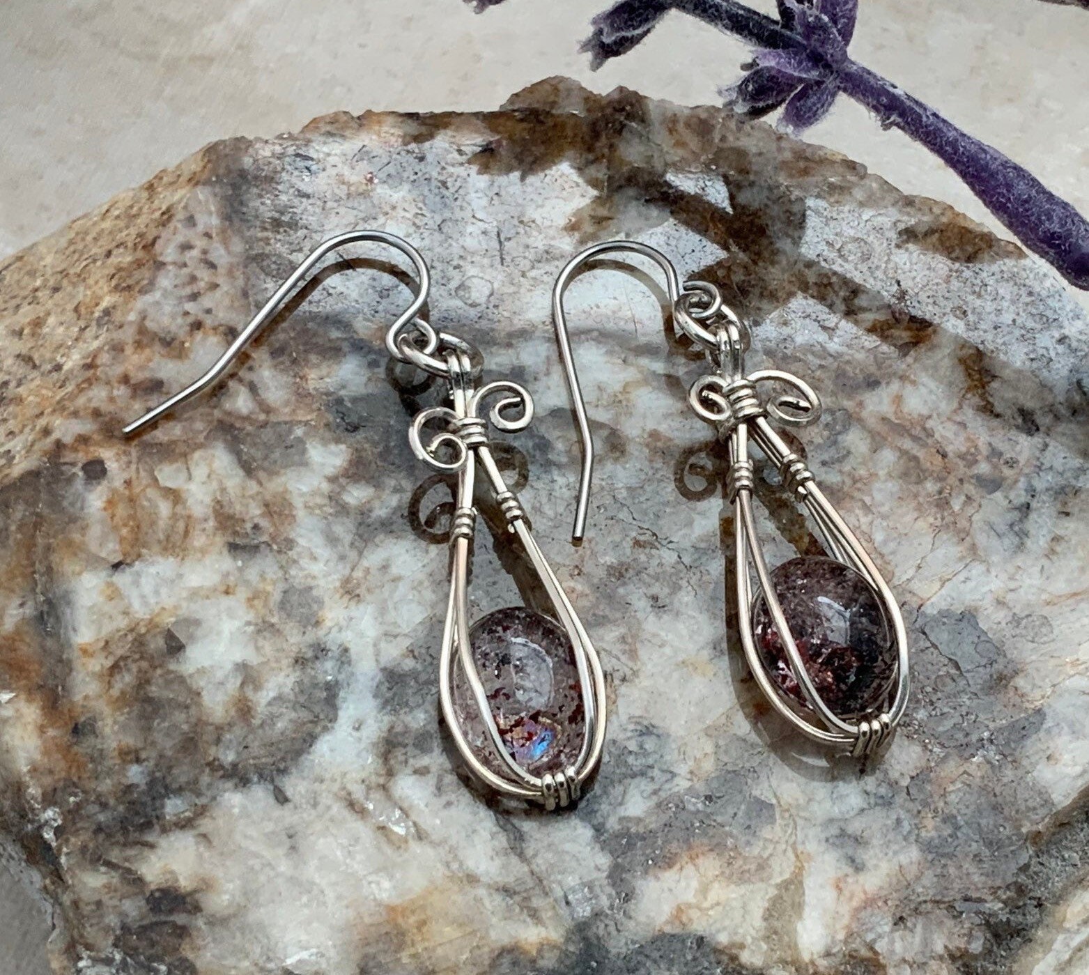 Sterling Silver Wire Wrapped Raspberry Quartz Earrings, Pink Quartz - Etsy