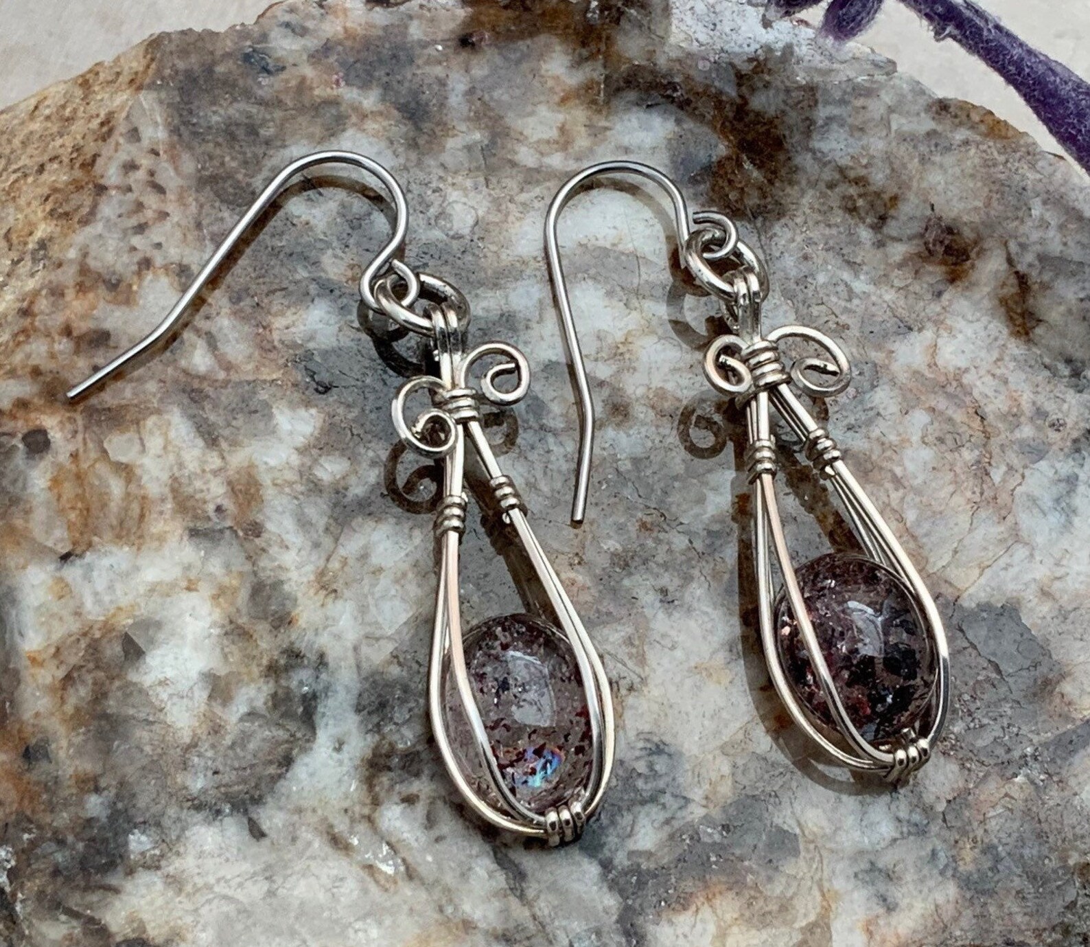 Sterling Silver Wire Wrapped Raspberry Quartz Earrings, Pink Quartz - Etsy