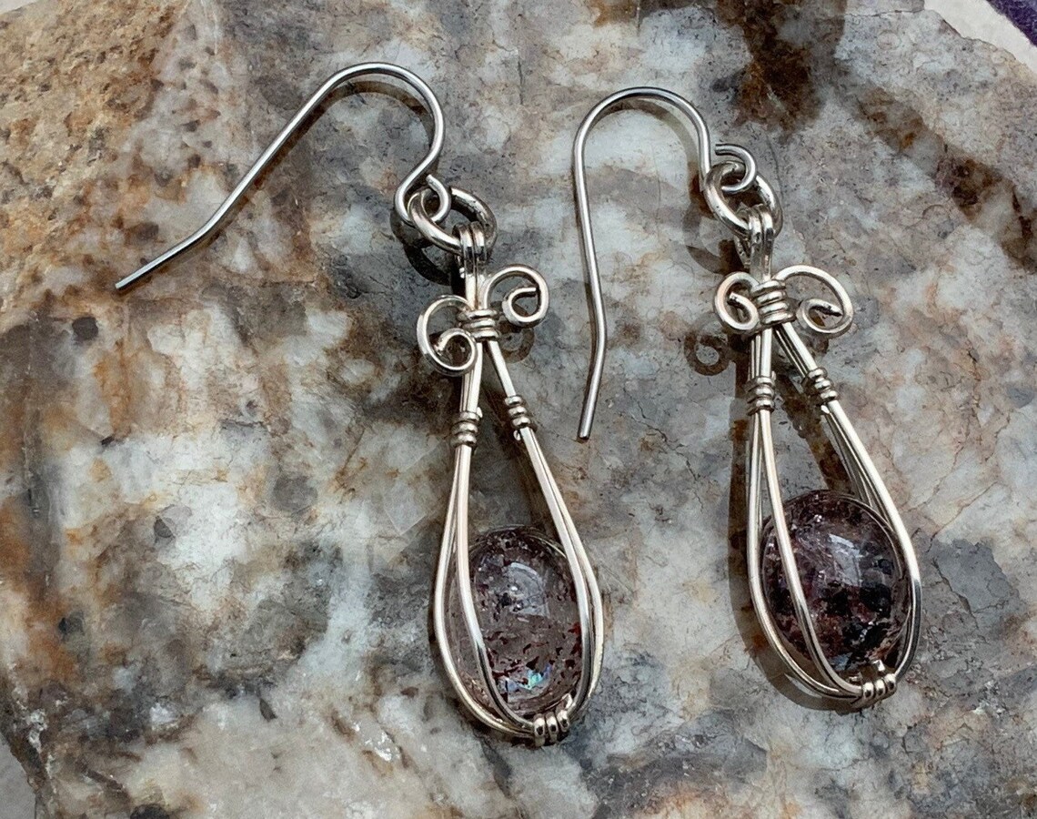 Sterling Silver Wire Wrapped Raspberry Quartz Earrings, Pink Quartz - Etsy