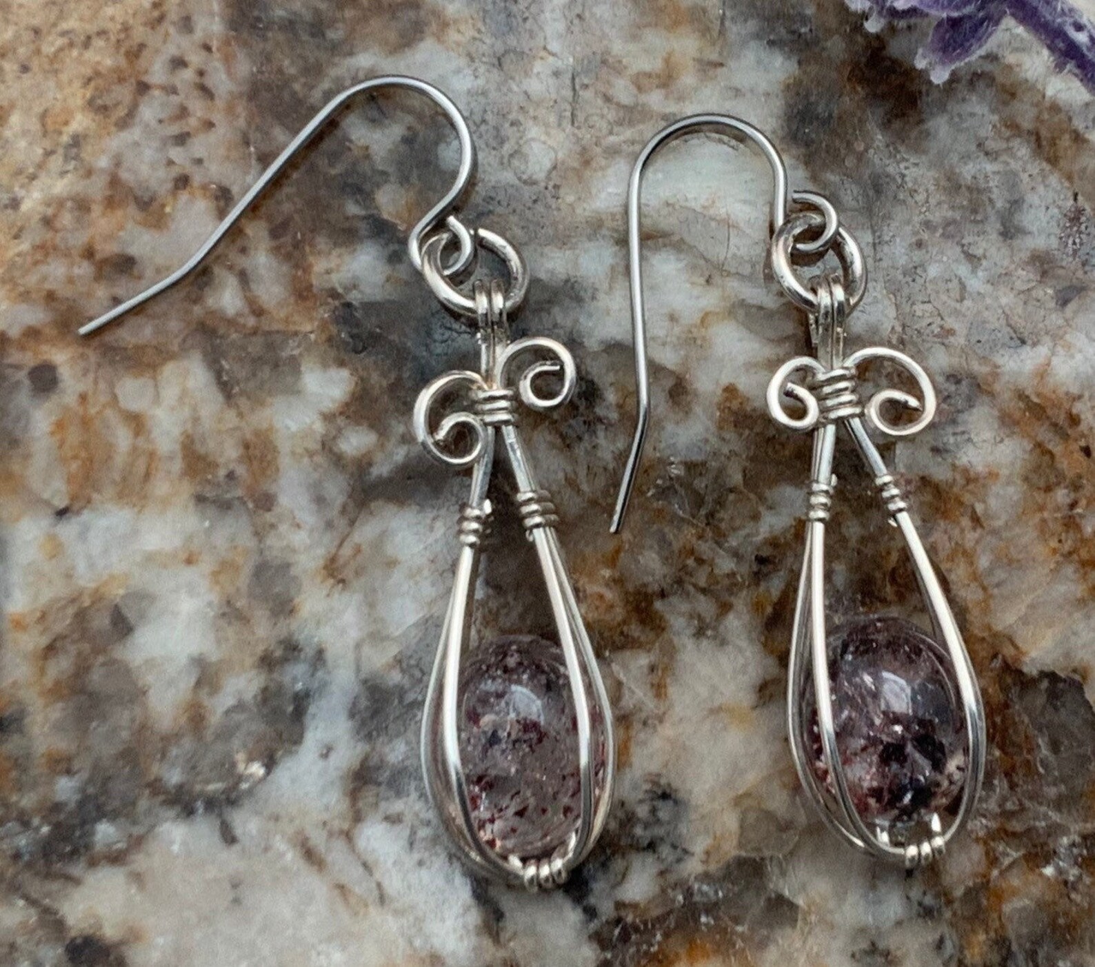 Sterling Silver Wire Wrapped Raspberry Quartz Earrings, Pink Quartz - Etsy