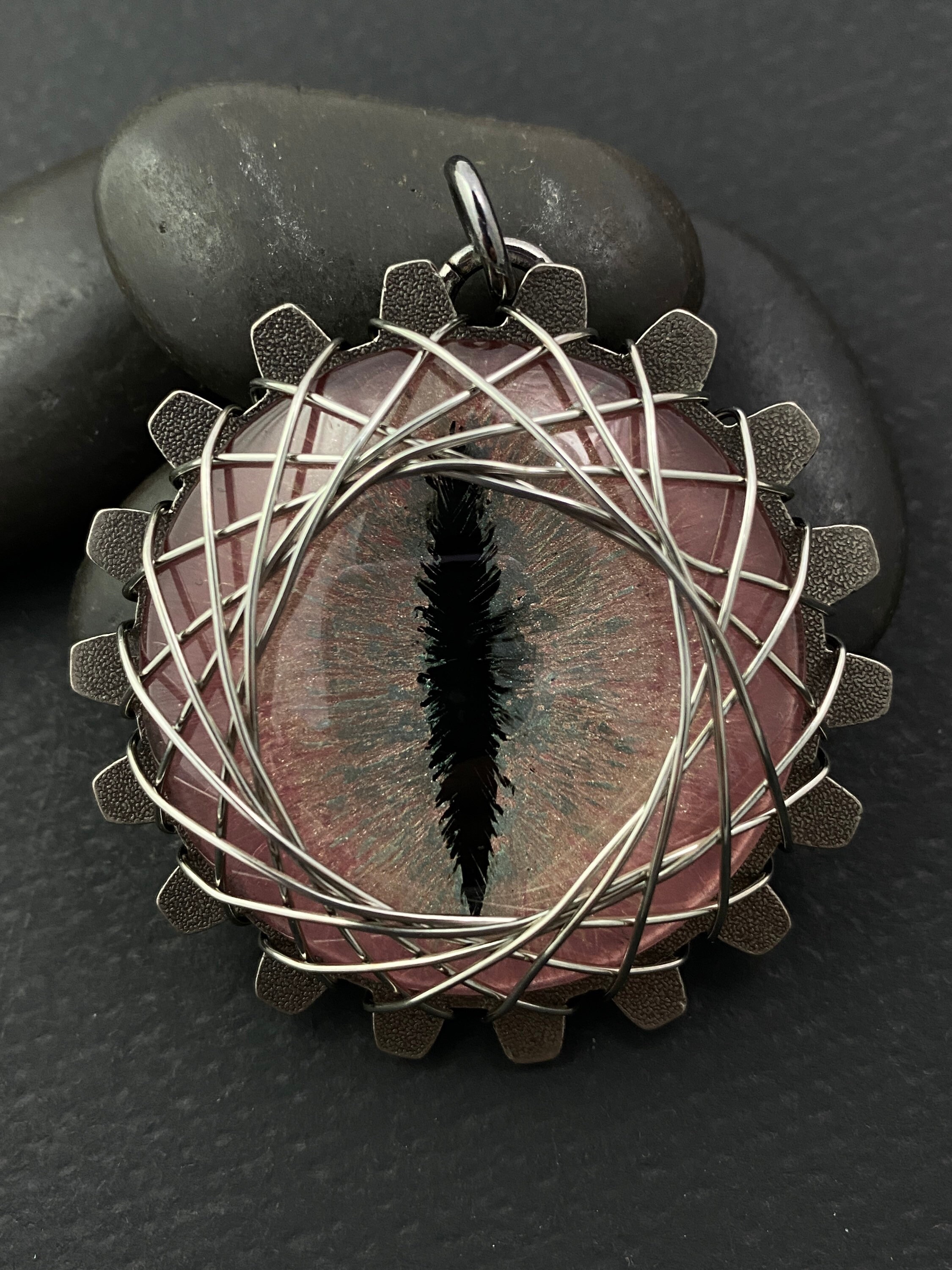 Dragon Eye Wire Wrapped Hand Painted Pink Pendant, Dragon Eye, Fantasy ...