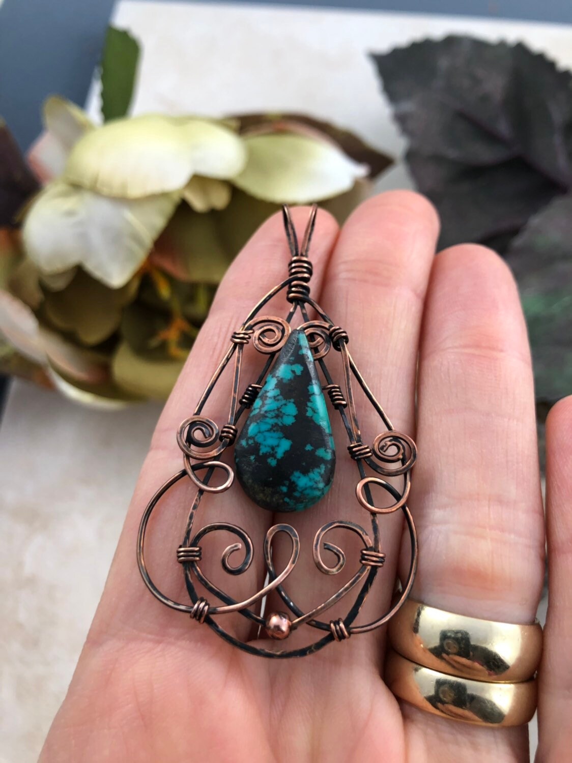 Turquoise and Copper Pendant Wire Wrapped Pendant Turquoise | Etsy