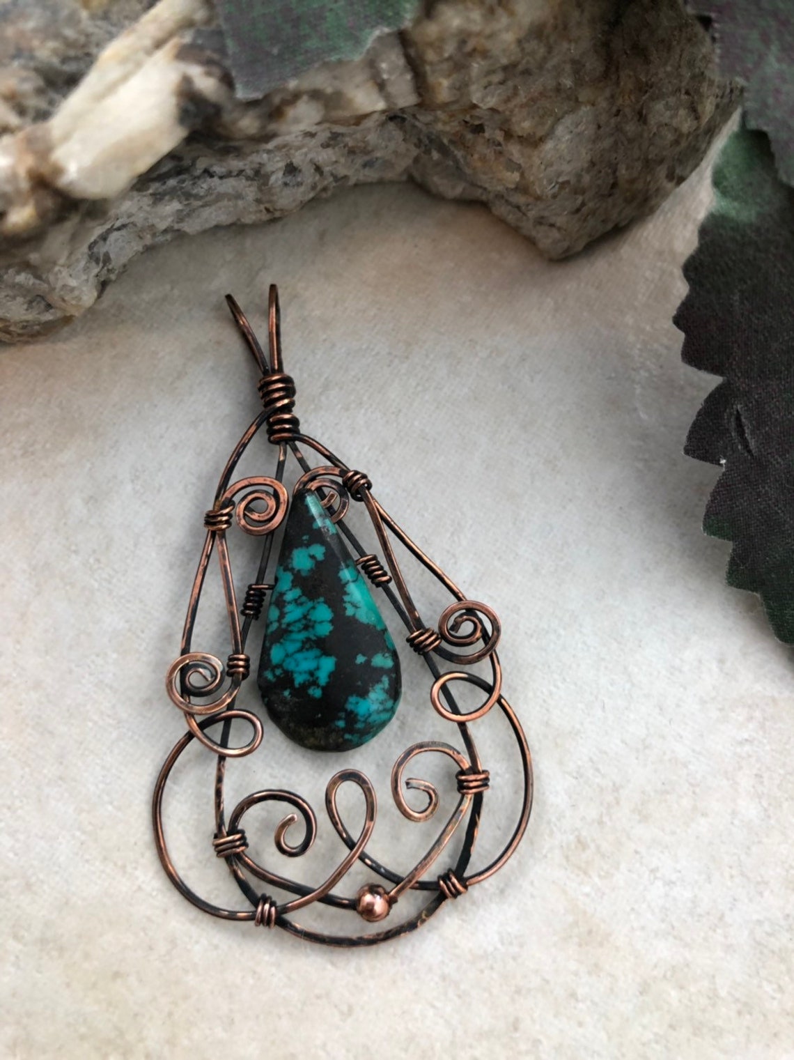 Turquoise and Copper Pendant Wire Wrapped Pendant Turquoise | Etsy