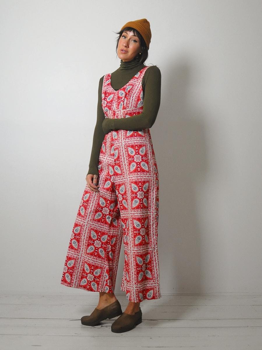 70's Wide Leg Bandana Jumpsuit - Etsy