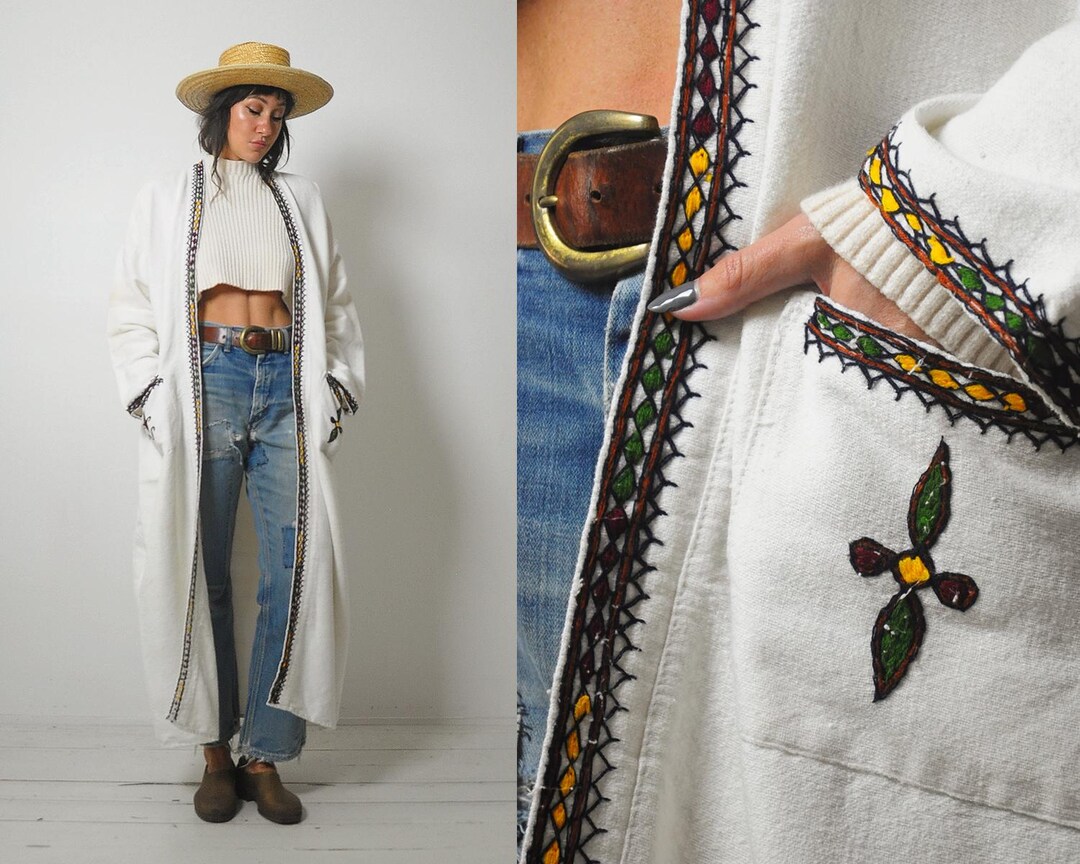 1970's Muslin Embroidered Duster Coat - Etsy