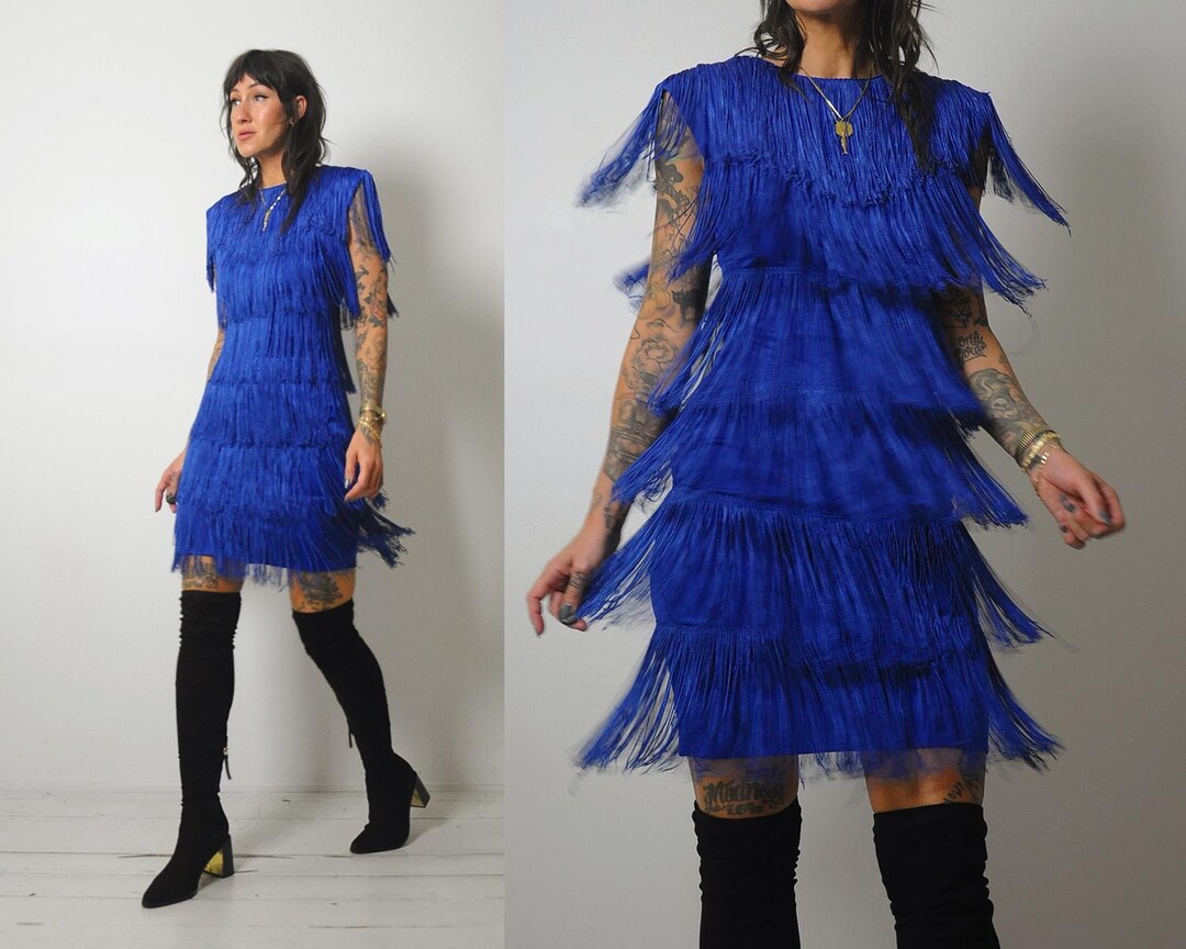 1980's Cobalt Fringe Flapper Mini Dress - Etsy