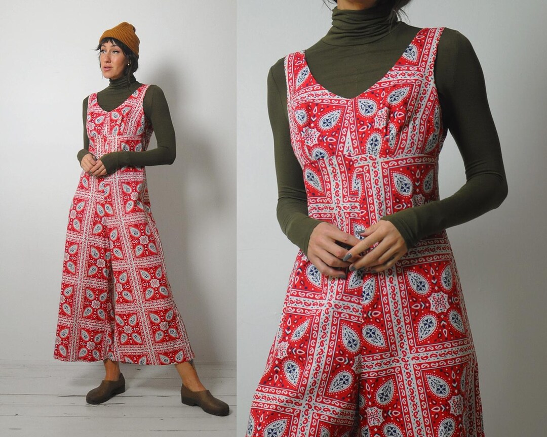 70's Wide Leg Bandana Jumpsuit - Etsy